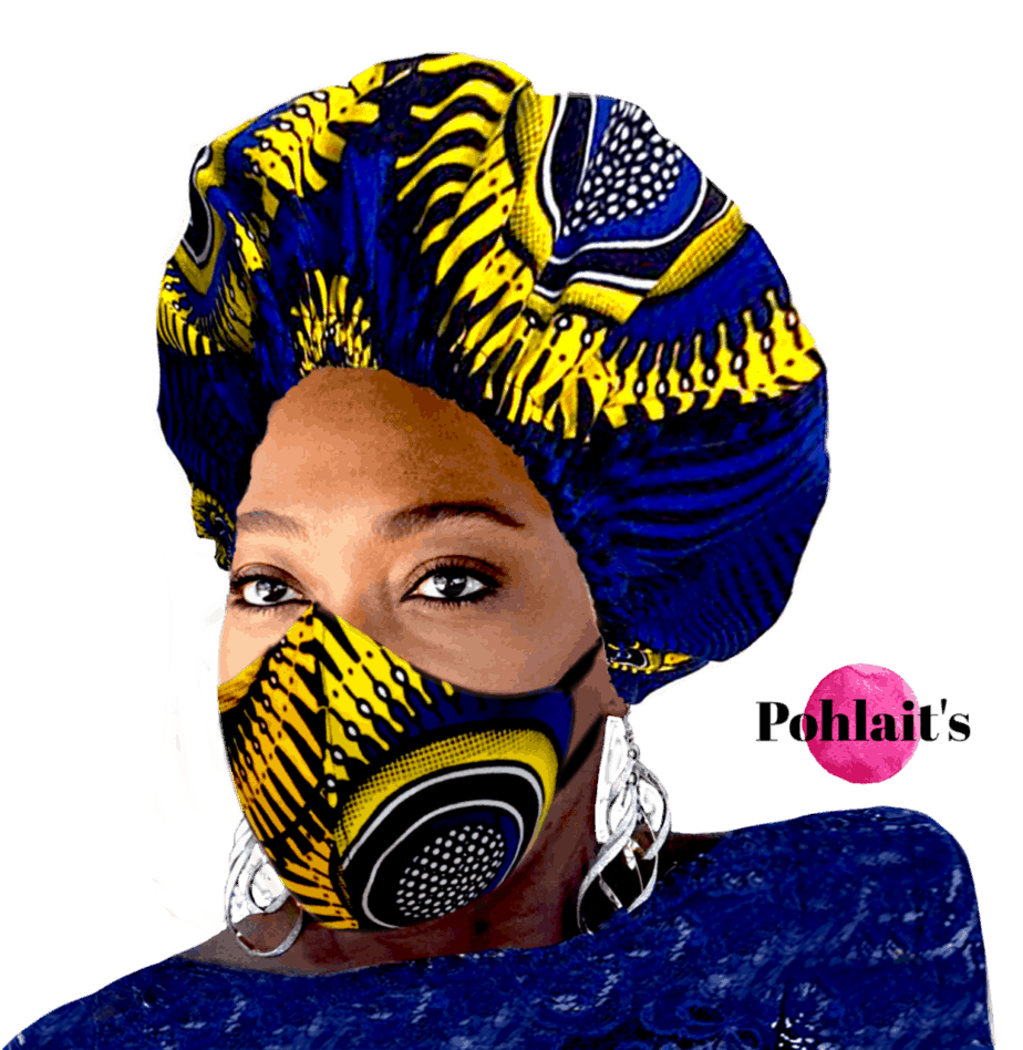 African Fabric Satin-Lined Bonnet and Mask Set - Pohlaits
