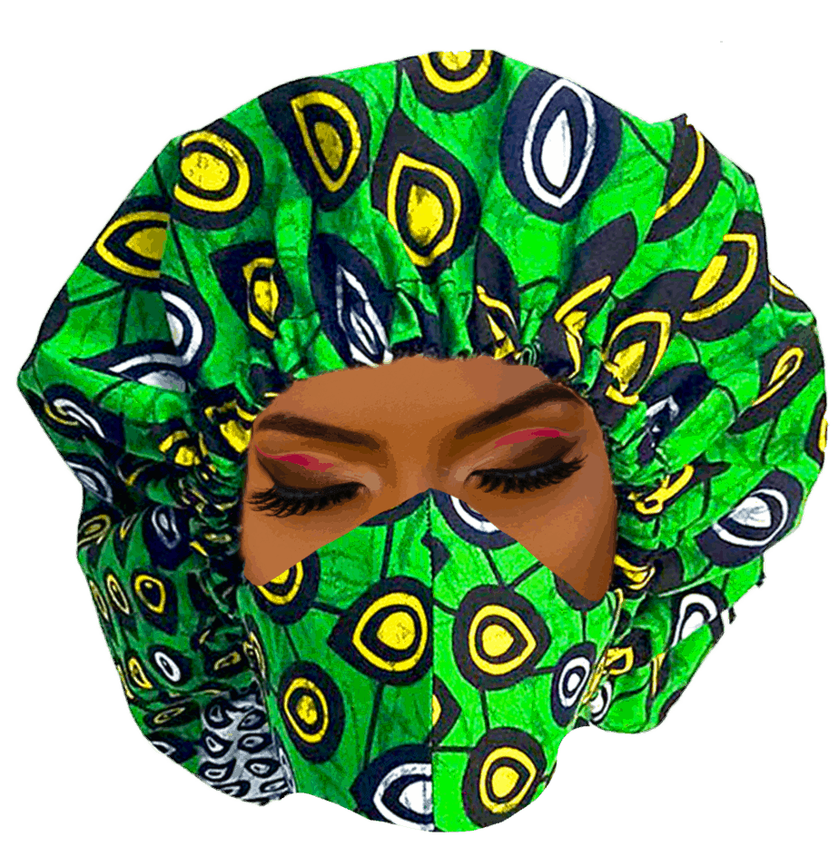 African Fabric Satin-Lined Bonnet and Mask Set - Pohlaits