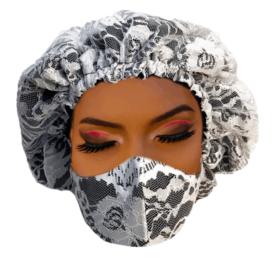 Satin-Lined Lace Bonnet and Mask Set - Pohlaits